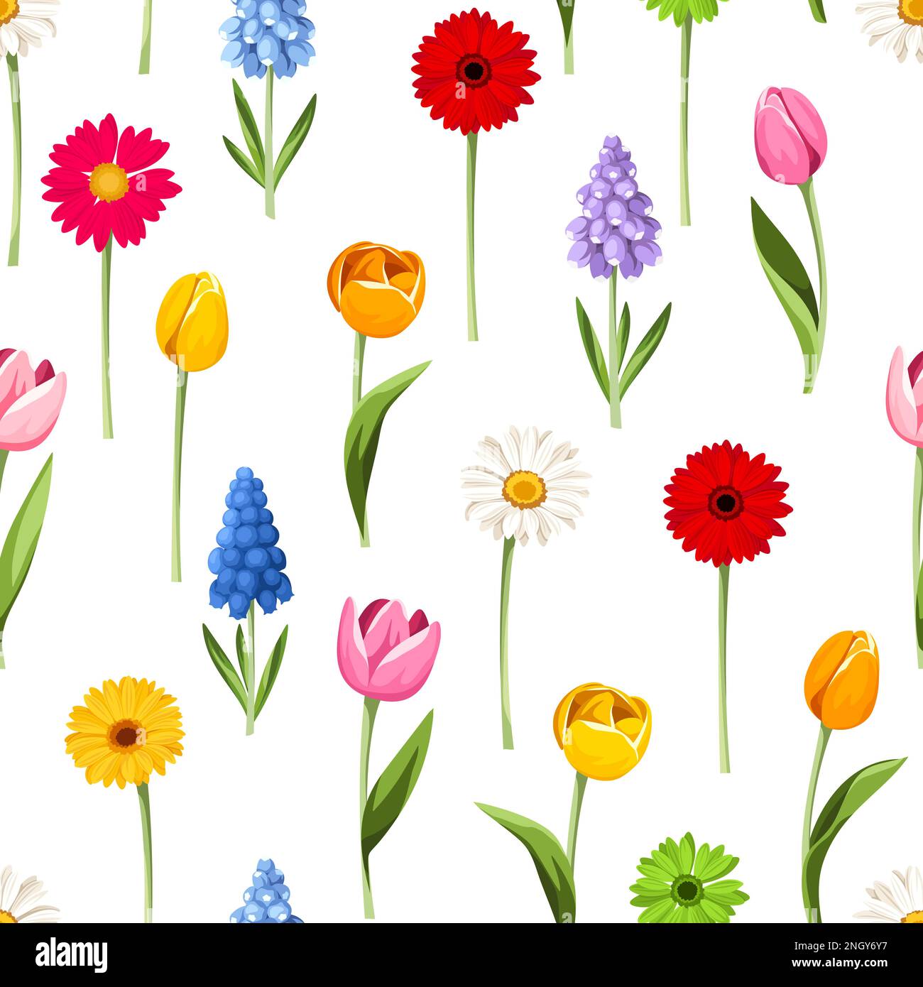 Floral seamless pattern with colorful spring flowers on a white ...
