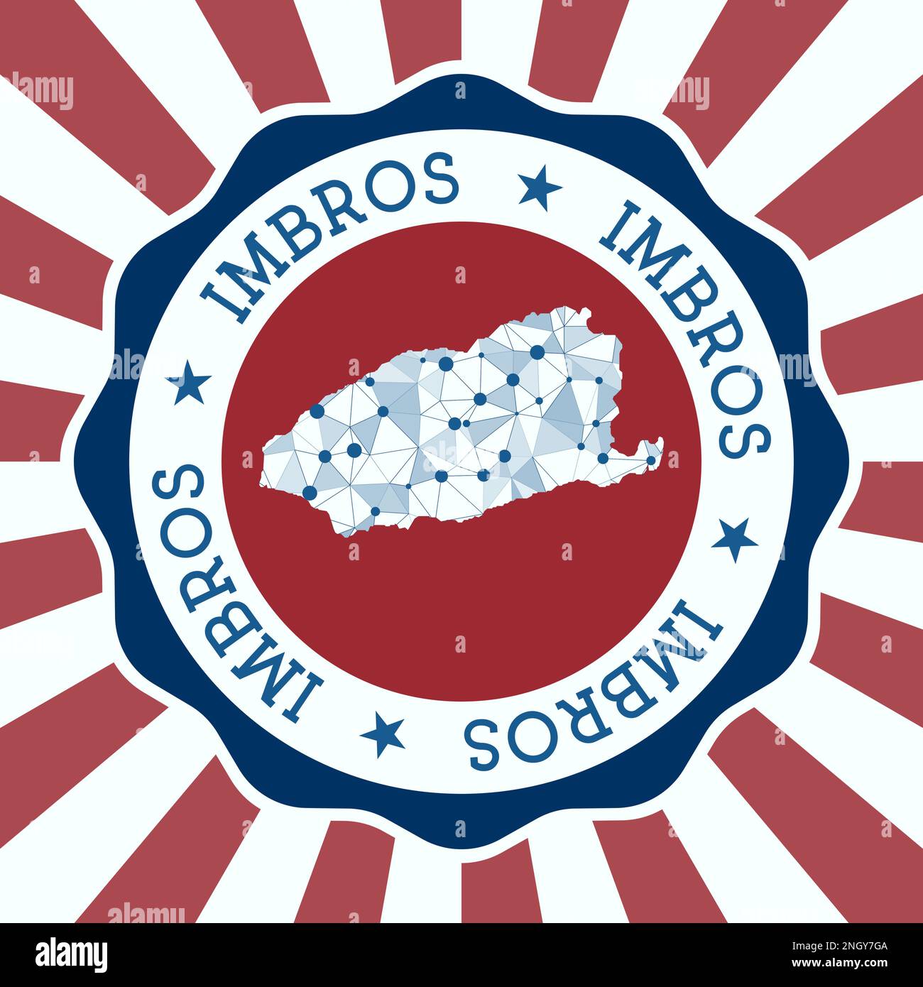 Imbros Badge. Round logo of island with triangular mesh map and radial ...