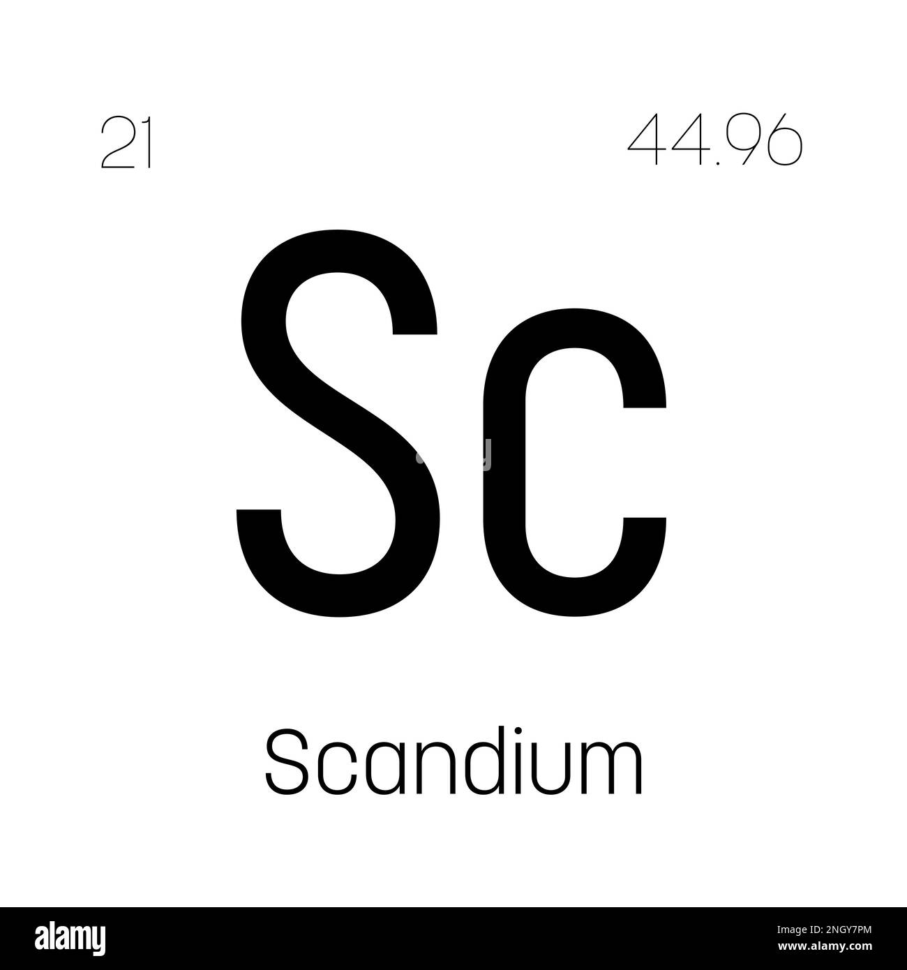 Scandium, Sc, periodic table element with name, symbol, atomic number ...
