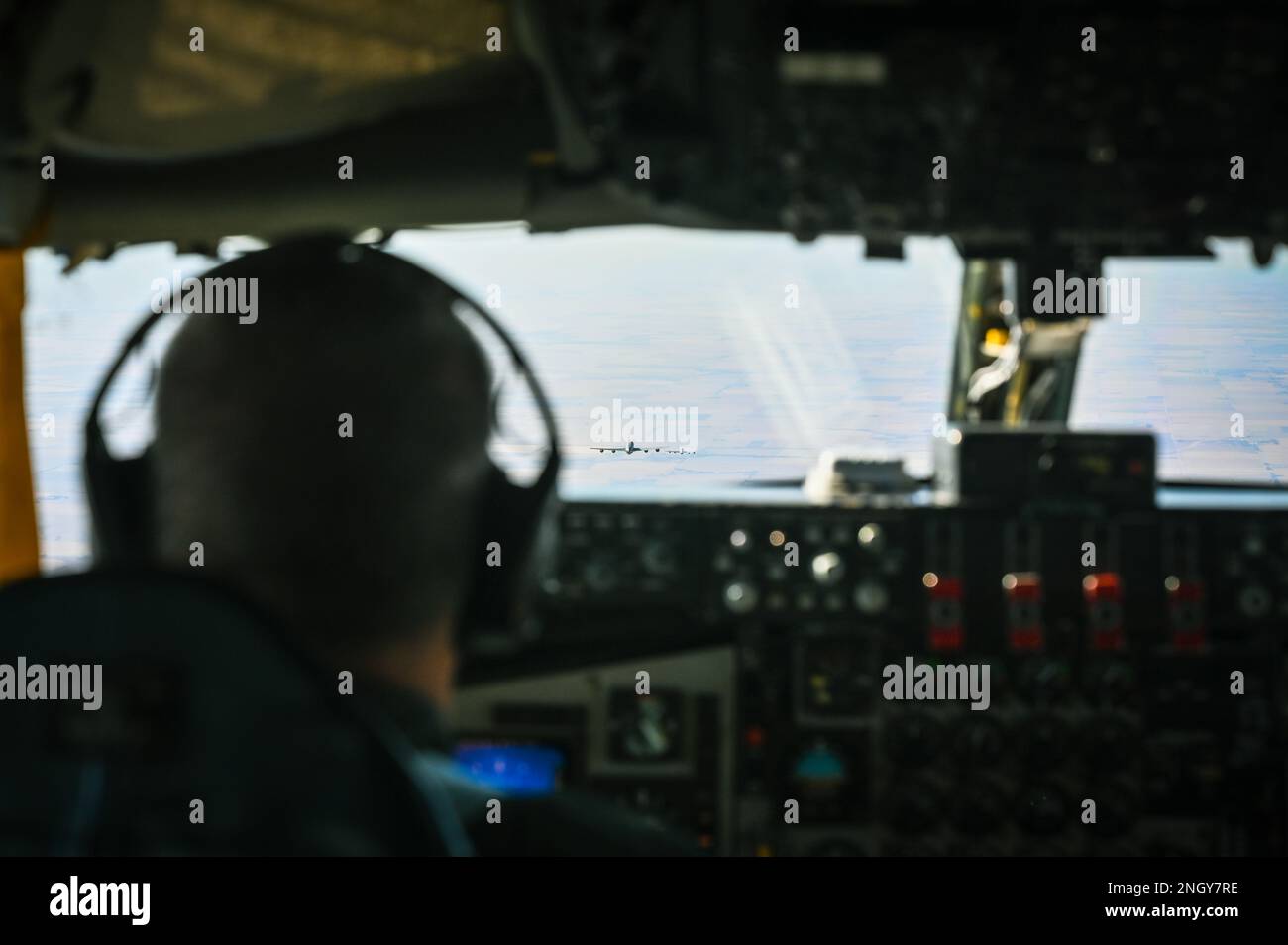 Lt. Col. Randal Douglas, 155th Air Refueling Wing pilot, follows the ...