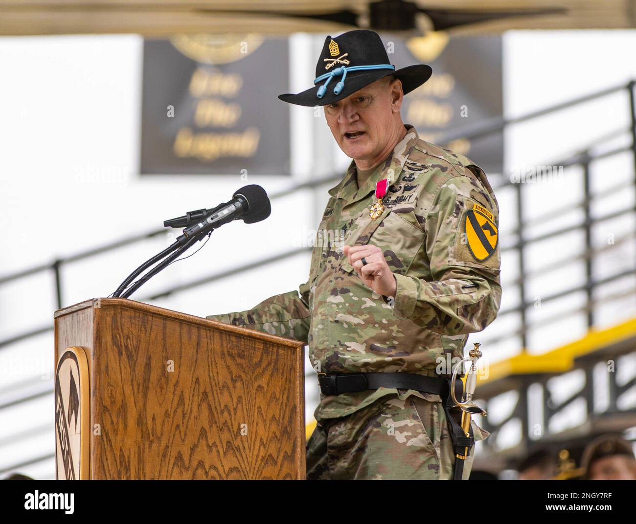 Command Sgt. Maj. Steven Campbell, outgoing command sergeant major for the 2nd Armored Brigade ...