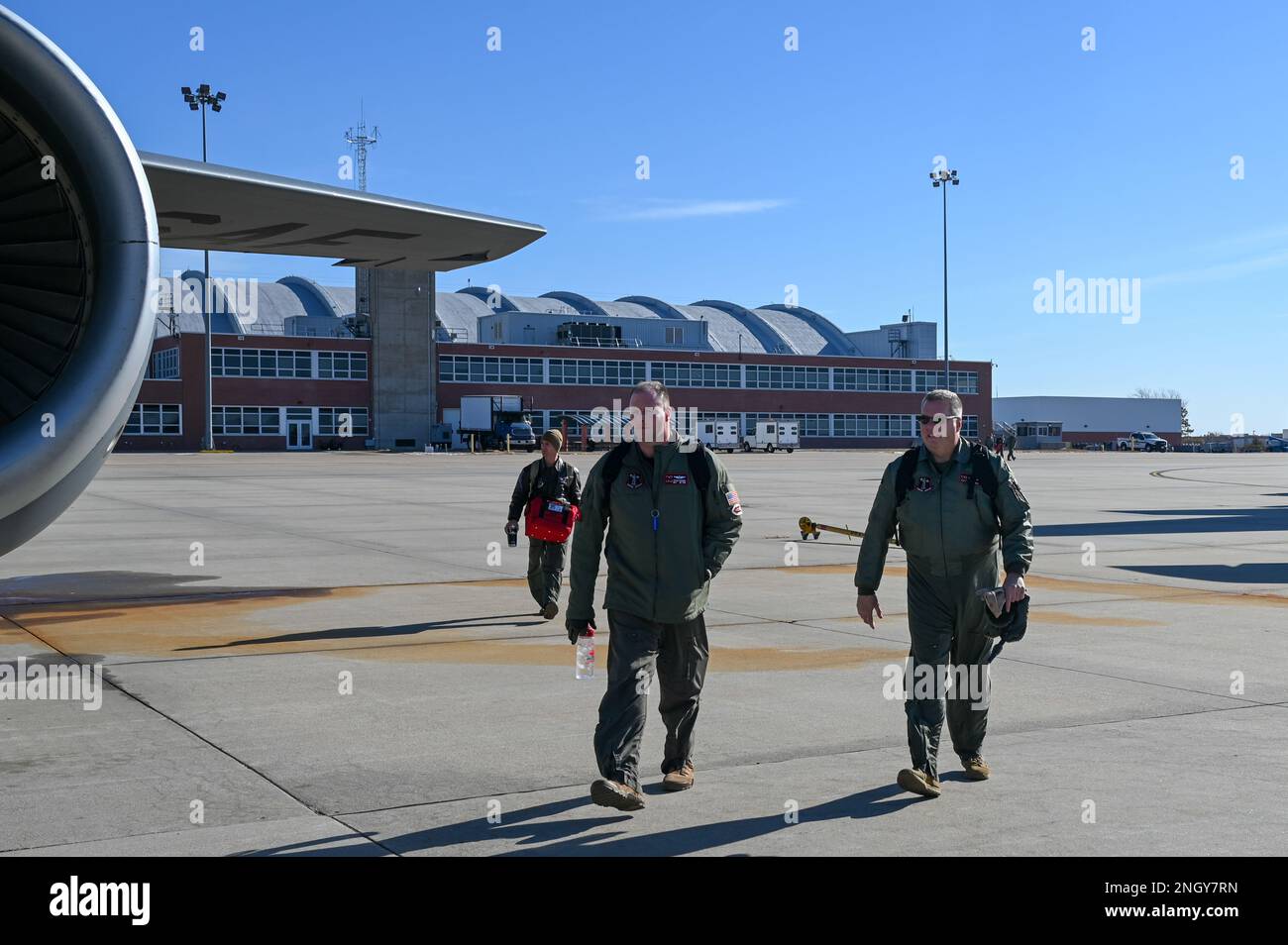 Tech Sgt. Chad Johnson, 155th Air Refueling Wing boom operator follows ...