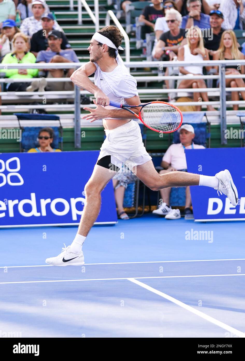 February, 19 - Delray Beach: Taylor Fritz(USA) in action here defeats Miomir Kecmanovic(SRB) in ...