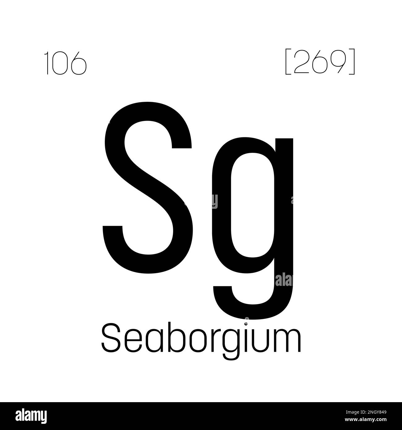 Seaborgium, Sg, periodic table element with name, symbol, atomic number ...