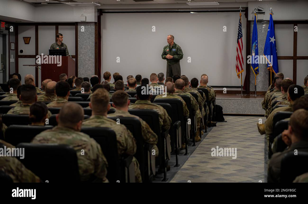 U.S. Air Force Gen. Mark Kelly, commander of Air Combat Command, briefs ...