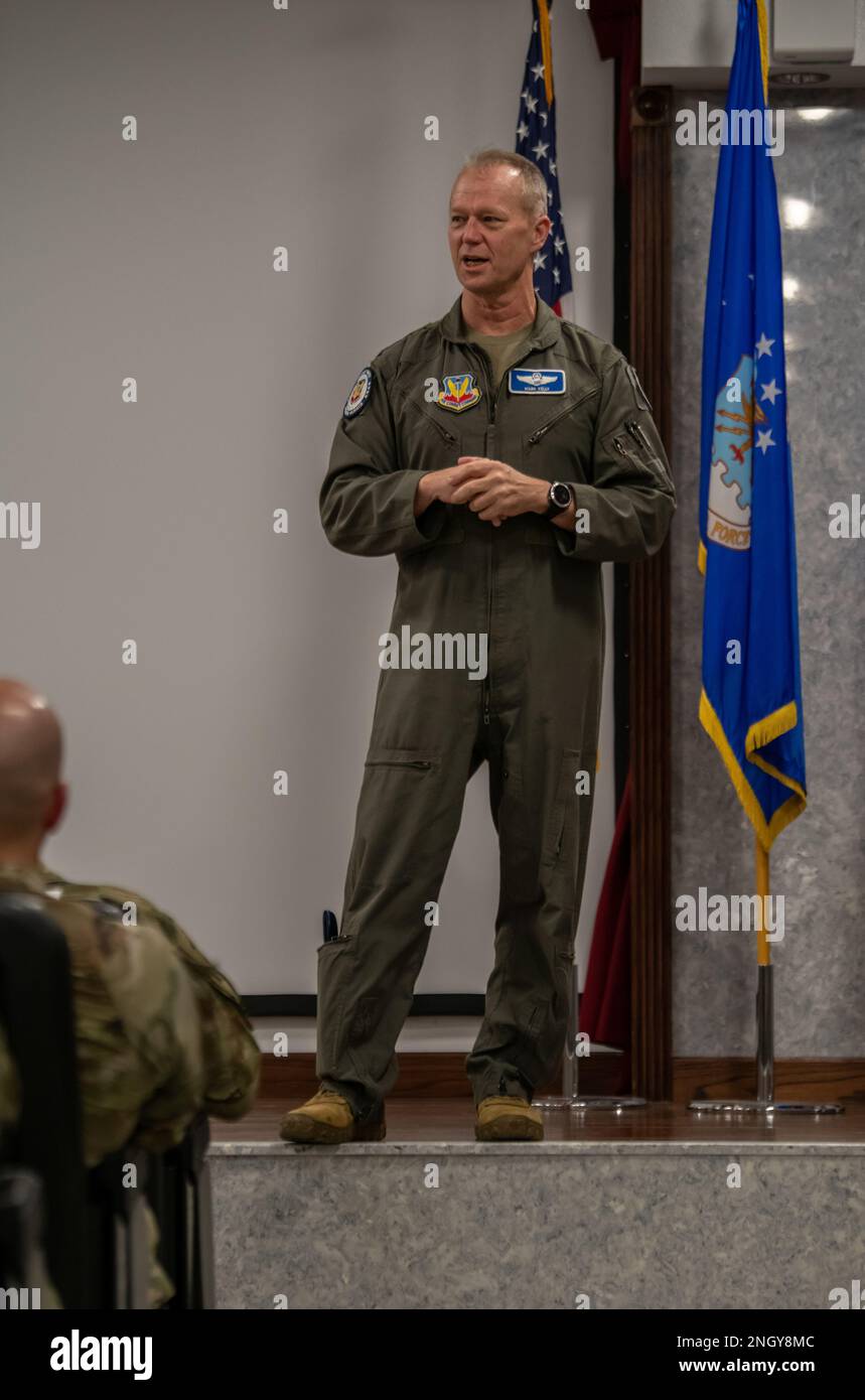 U.S. Air Force Gen. Mark Kelly, commander of Air Combat Command, briefs ...