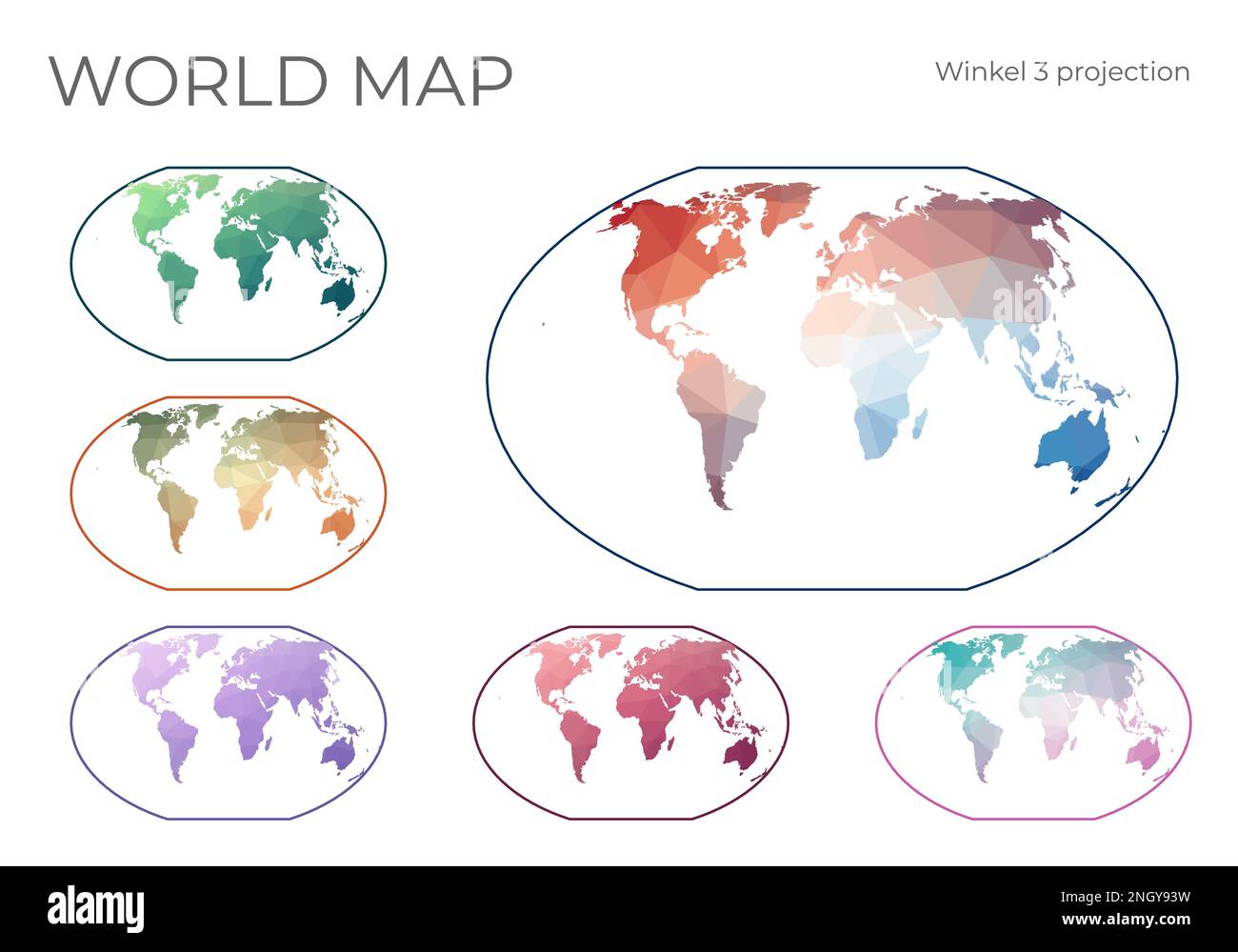 Low Poly World Map Set Winkel Tripel Projection Collection Of The World Maps In Geometric