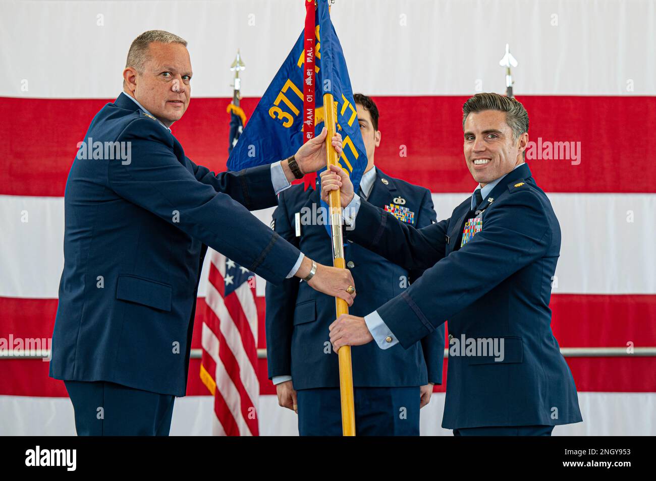 Maj. Steven Young (right), 377th Test Support Squadron incoming ...
