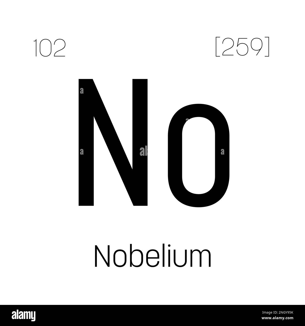 Nobelium, No, periodic table element with name, symbol, atomic number ...