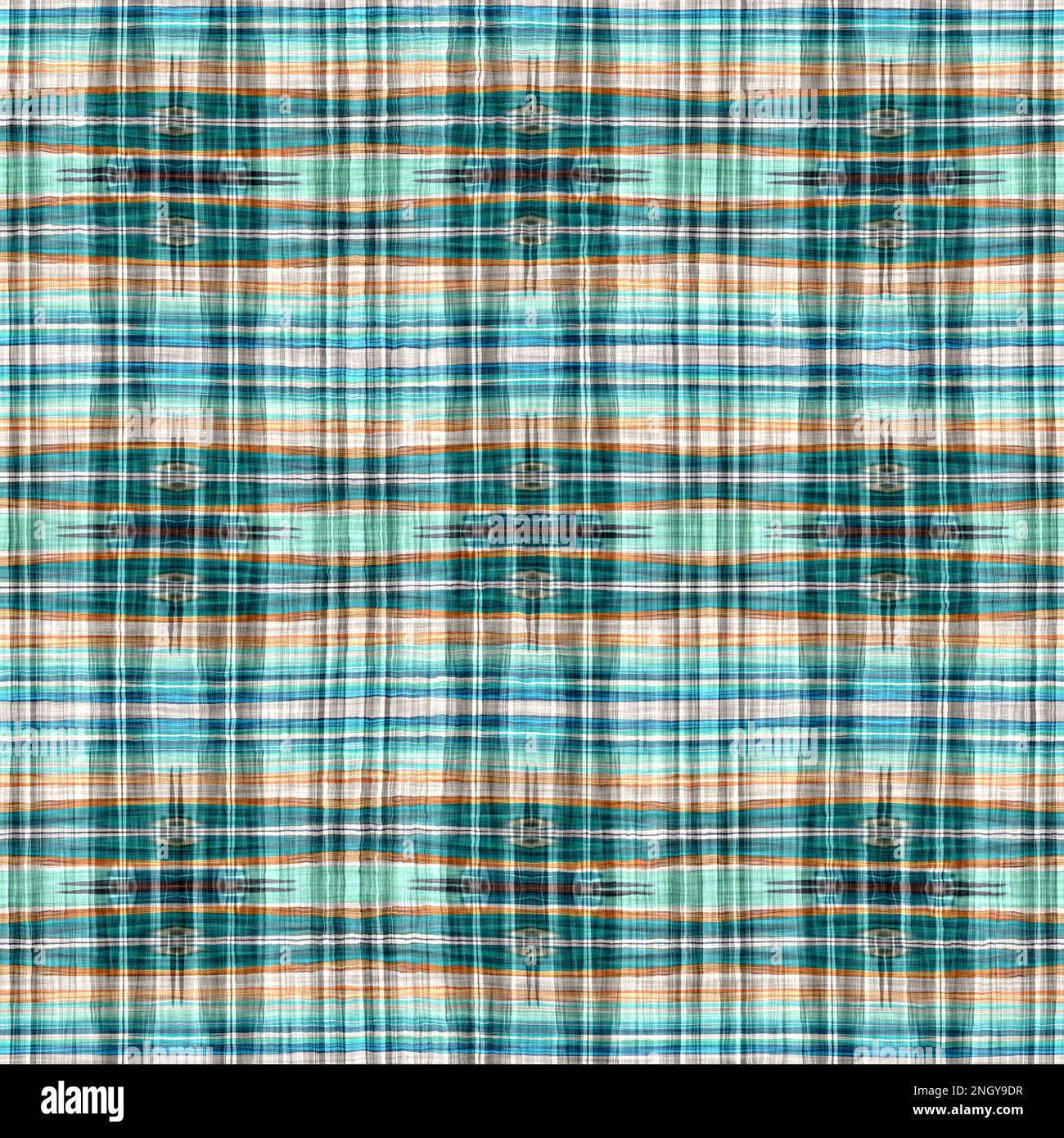 Teal rustic coastal beach house check fabric tile. Seamless sailor ...