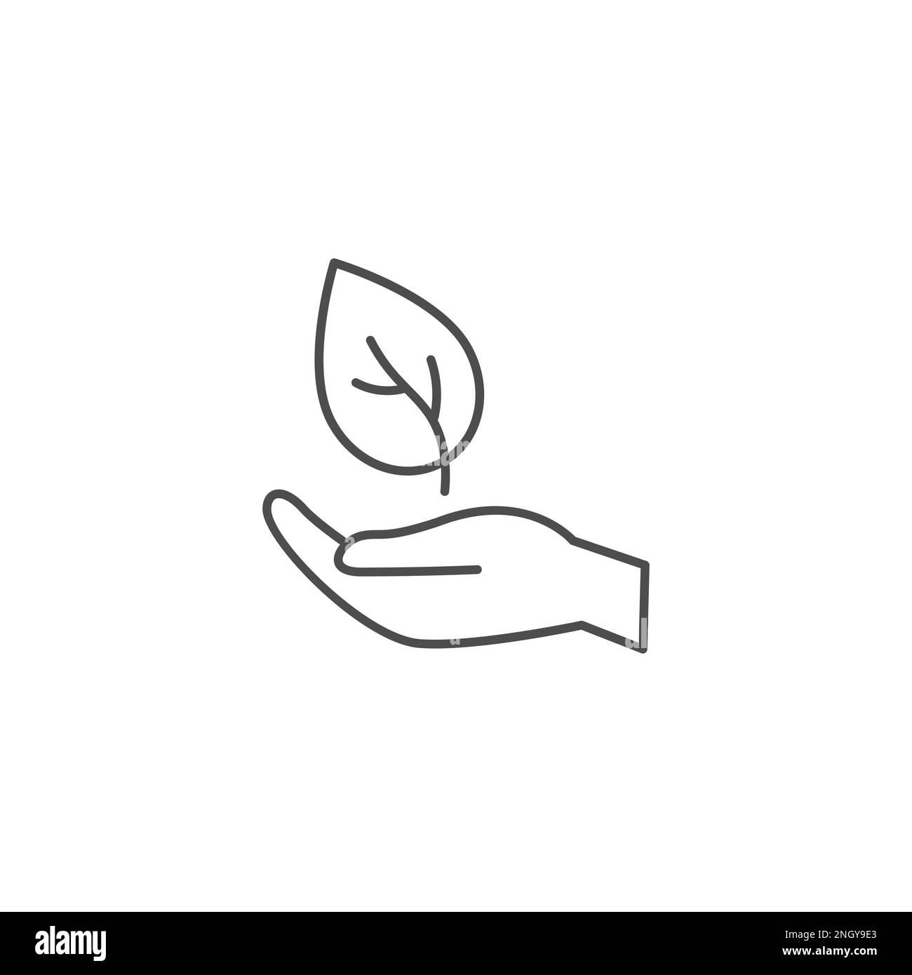 Hand hold plant leaf line icon. Hand linear leaf earth care growth ...