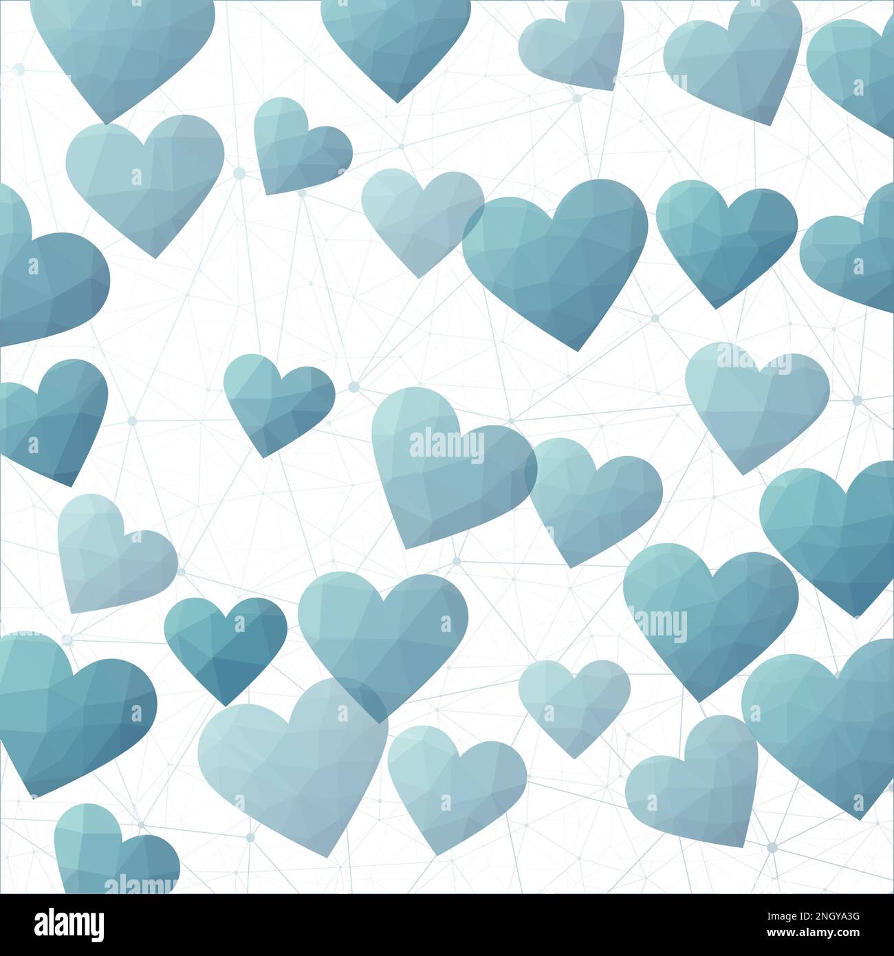 Abstract colorful hearts background. Polygonal hearts in teal colors ...
