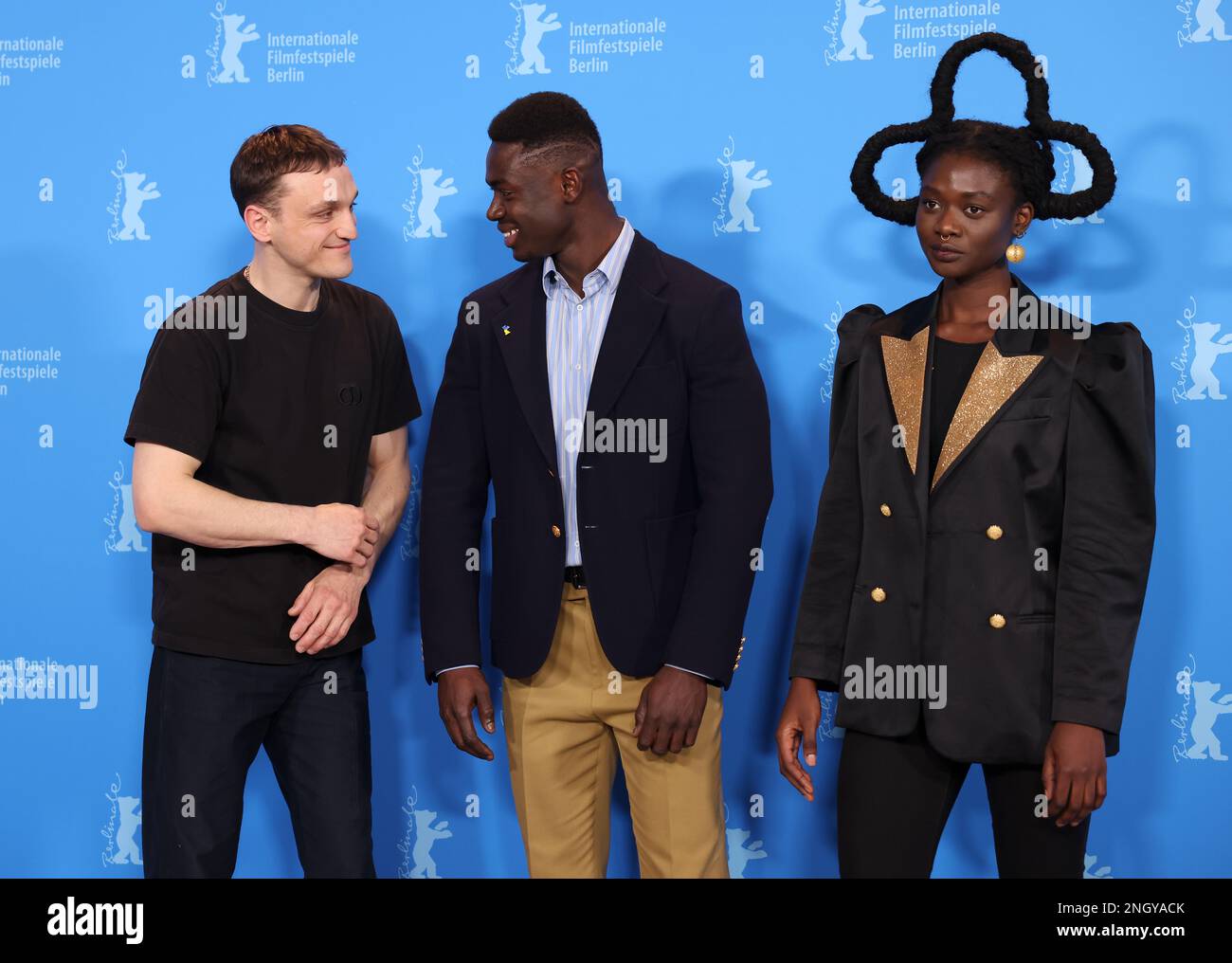 Berlin, Germany. 20th Feb, 2023. Actors Franz Rogowski, Morr Ndiaye and ...