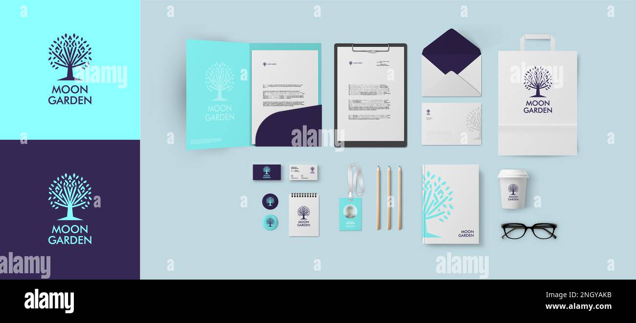 Dark and light blue logo with tree in corporate identity for beauty or ...