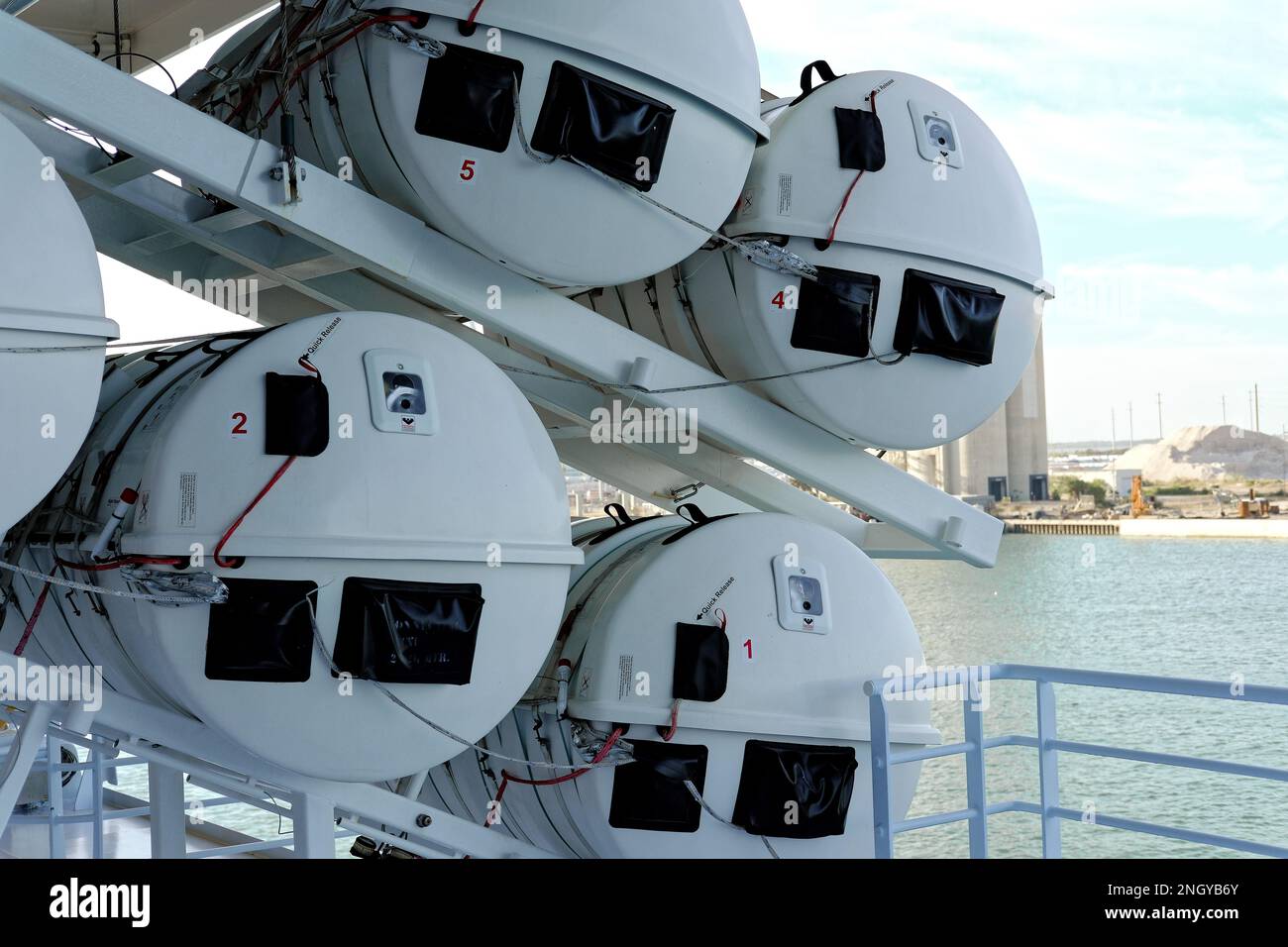 Supply Containers for Lifeboats on a Cruise Ship Stock Photo - Alamy