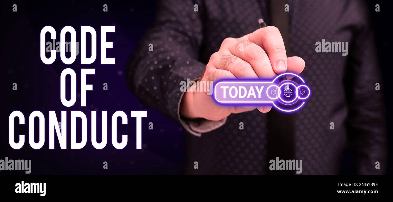 Sign displaying Code Of Conduct. Business idea Ethics rules moral codes ...