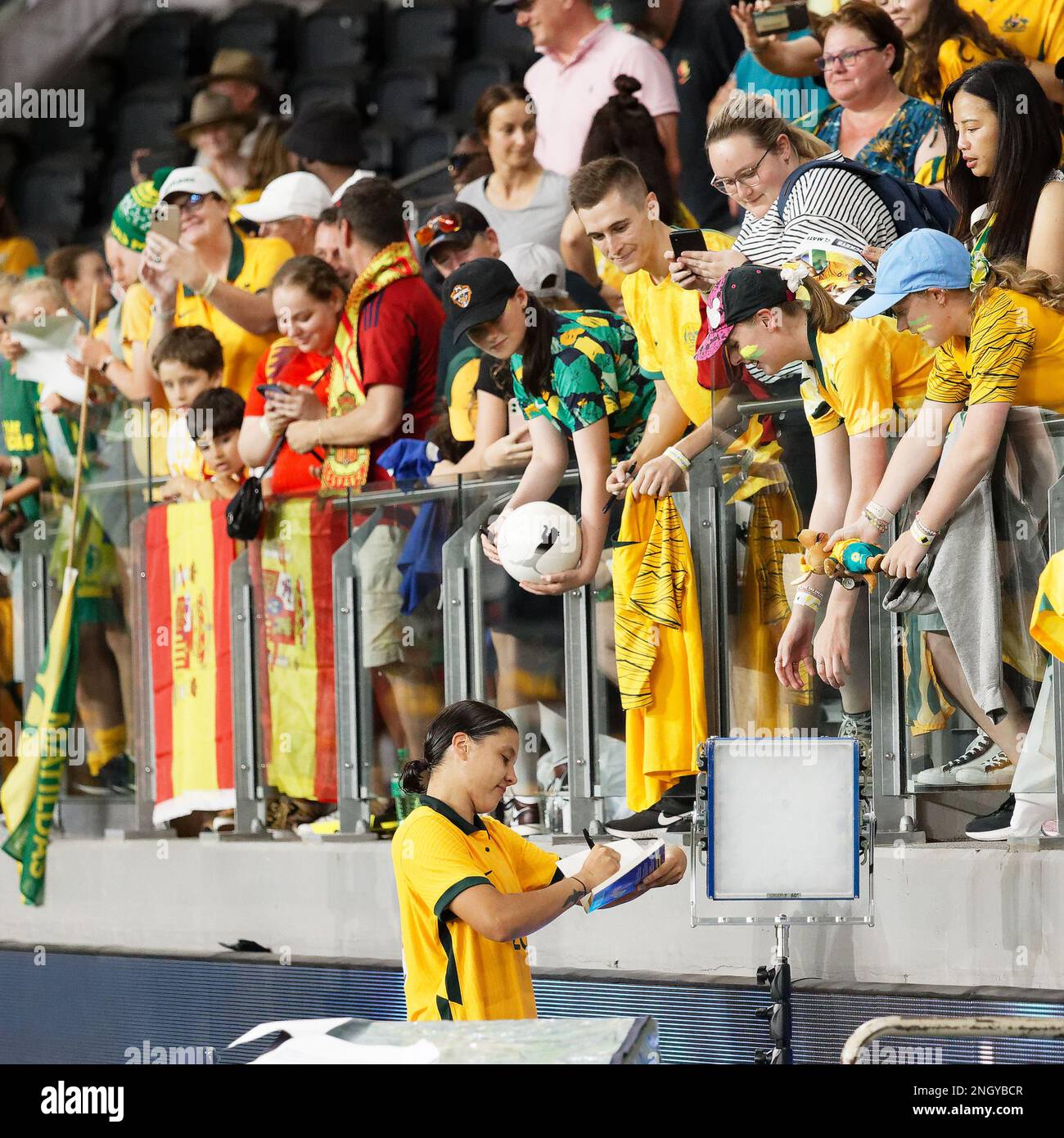 Sam Kerr of Australia signing autographs after the 2023 Cup of Nations ...