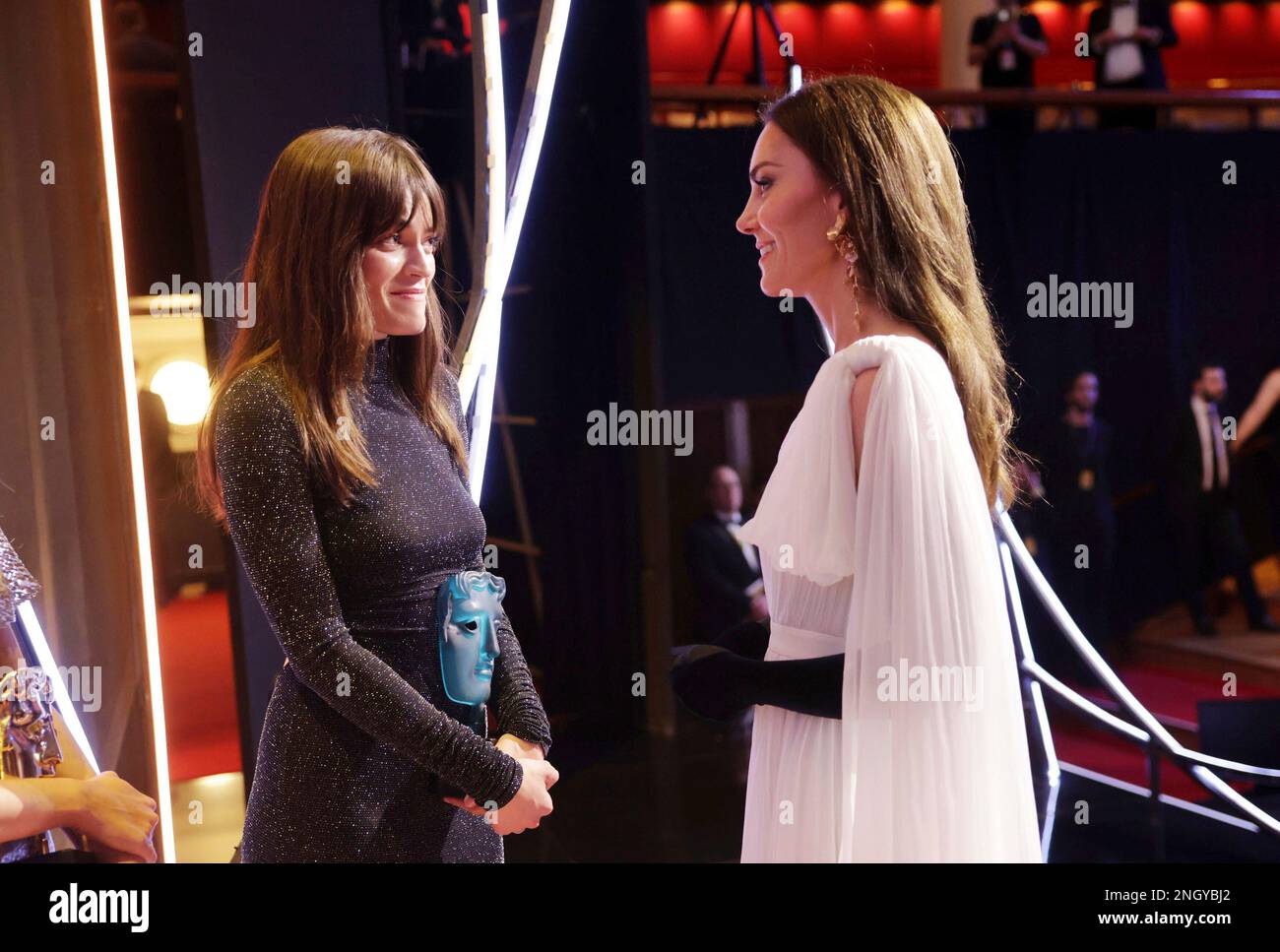 Britain's Kate, Princess of Wales, speaks to EE Rising Star winner Emma ...