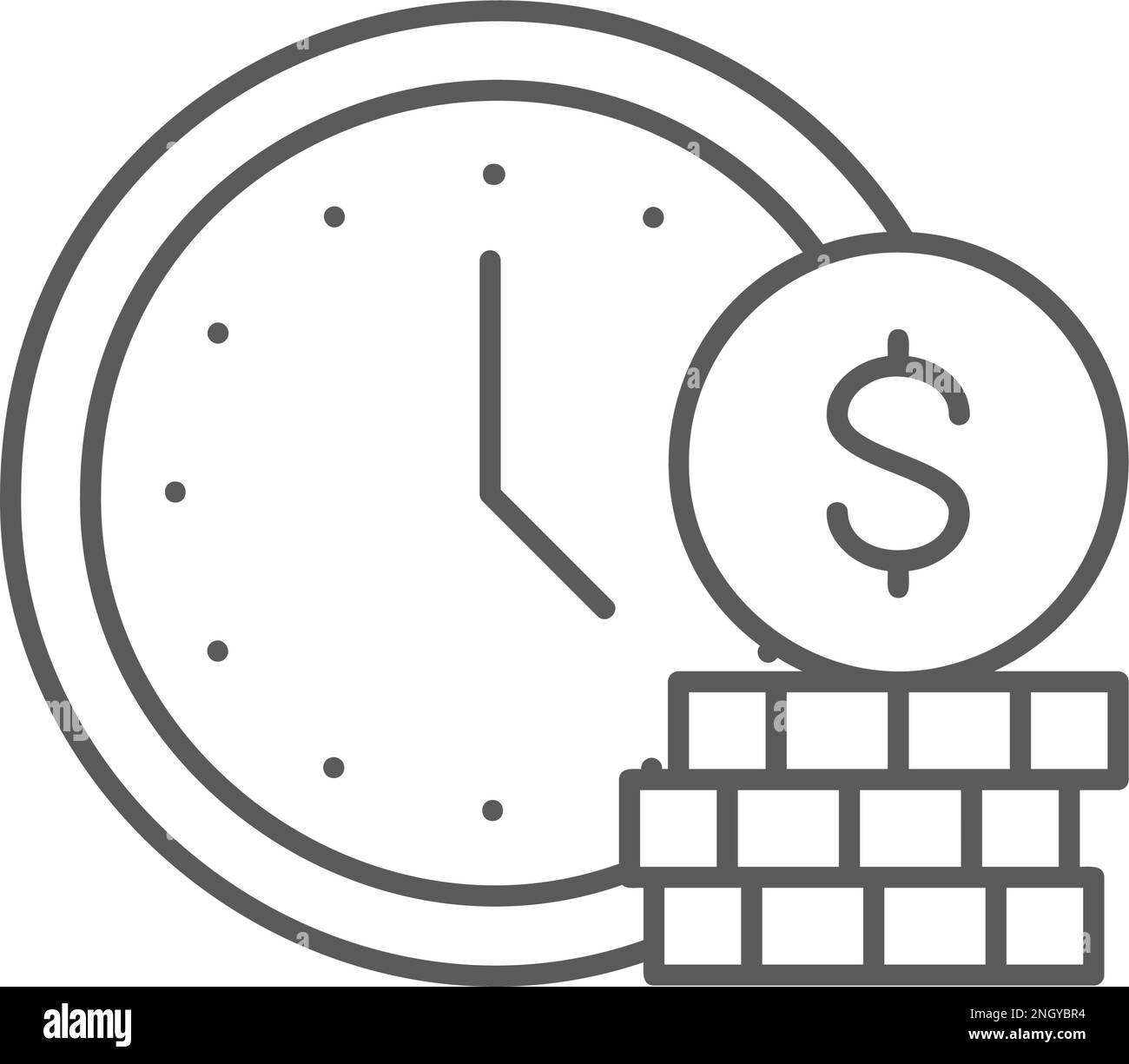 Clock with pile of coins, time is money, easy instant credit, fast ...