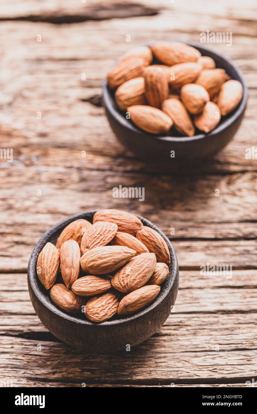 pile of natural almonds (Prunus dulcis) close-up image Stock Photo - Alamy