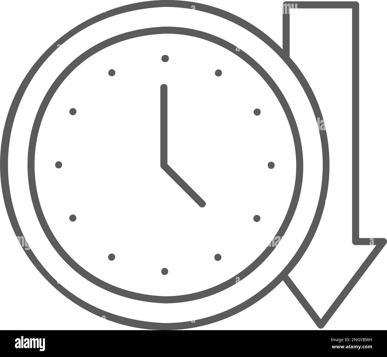 Clock with down arrow, history lineal icon. Time management symbol ...