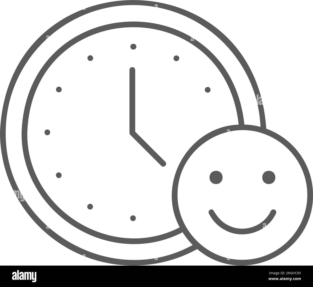 Clock with happy face, alarm clock, good time lineal icon. Time ...