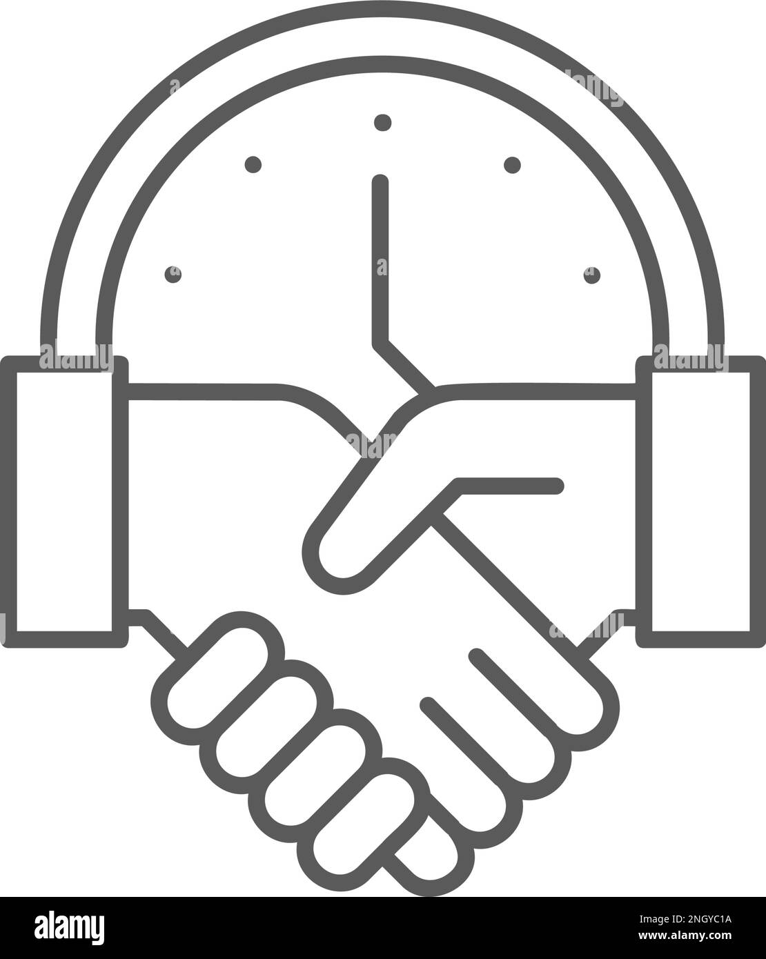 Clock with handshake, world partnership, appointment time lineal icon ...