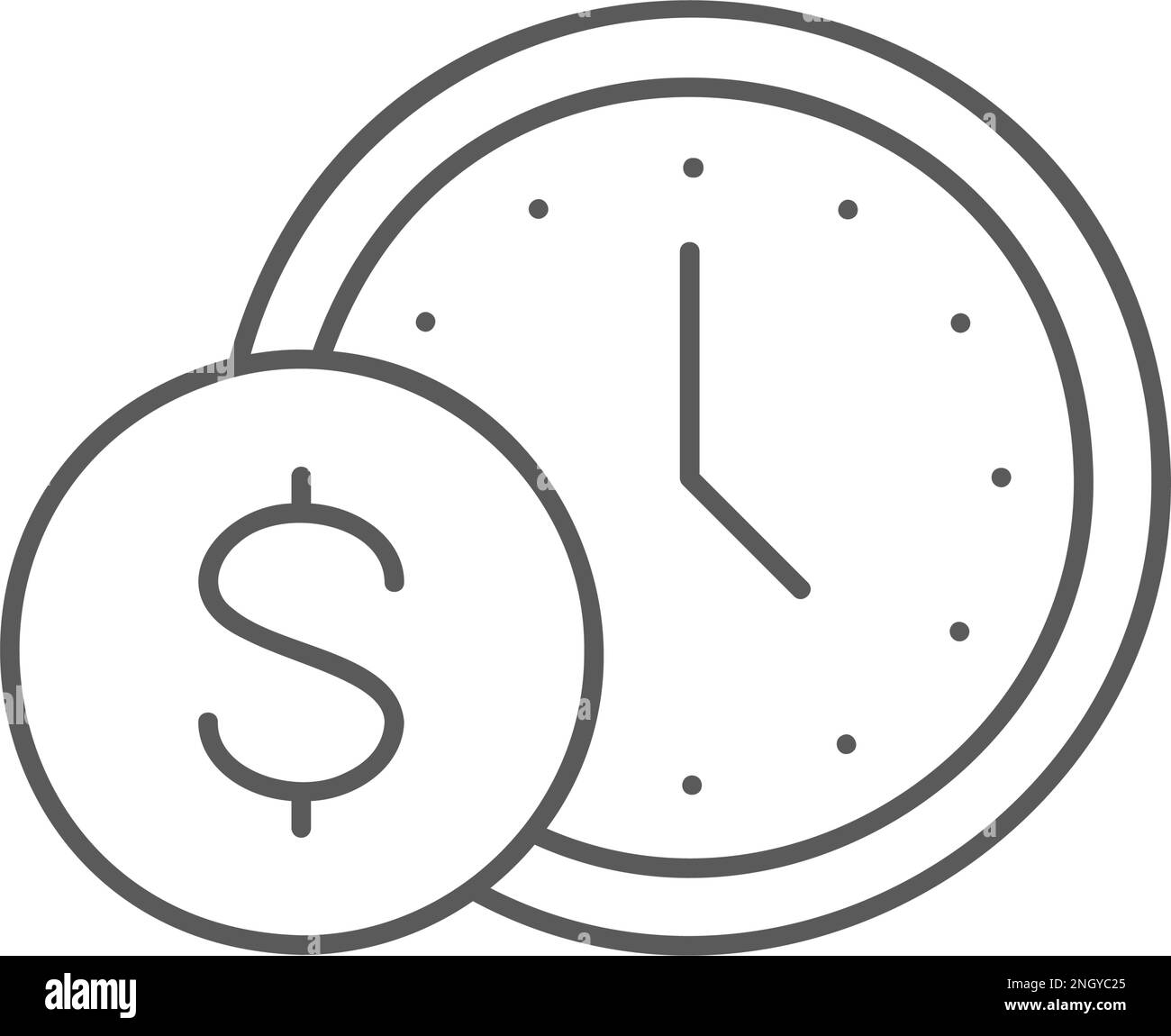 Clock with coin, time is money, loan payment, fast money lineal icon ...