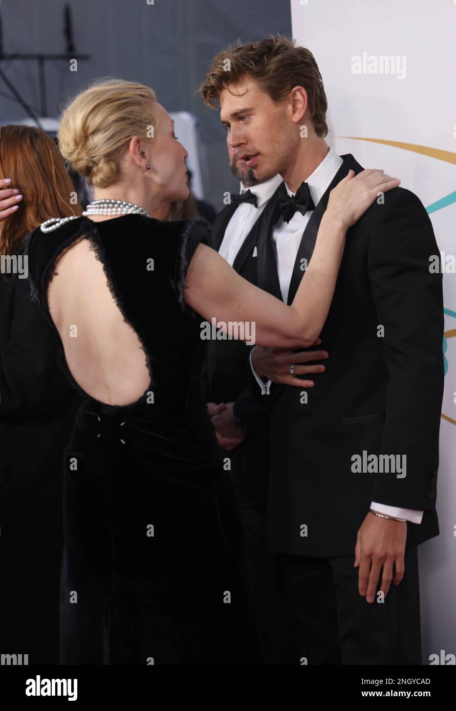Cate Blanchett, left, and Austin Butler pose for photographers upon arrival at the 76th British ...