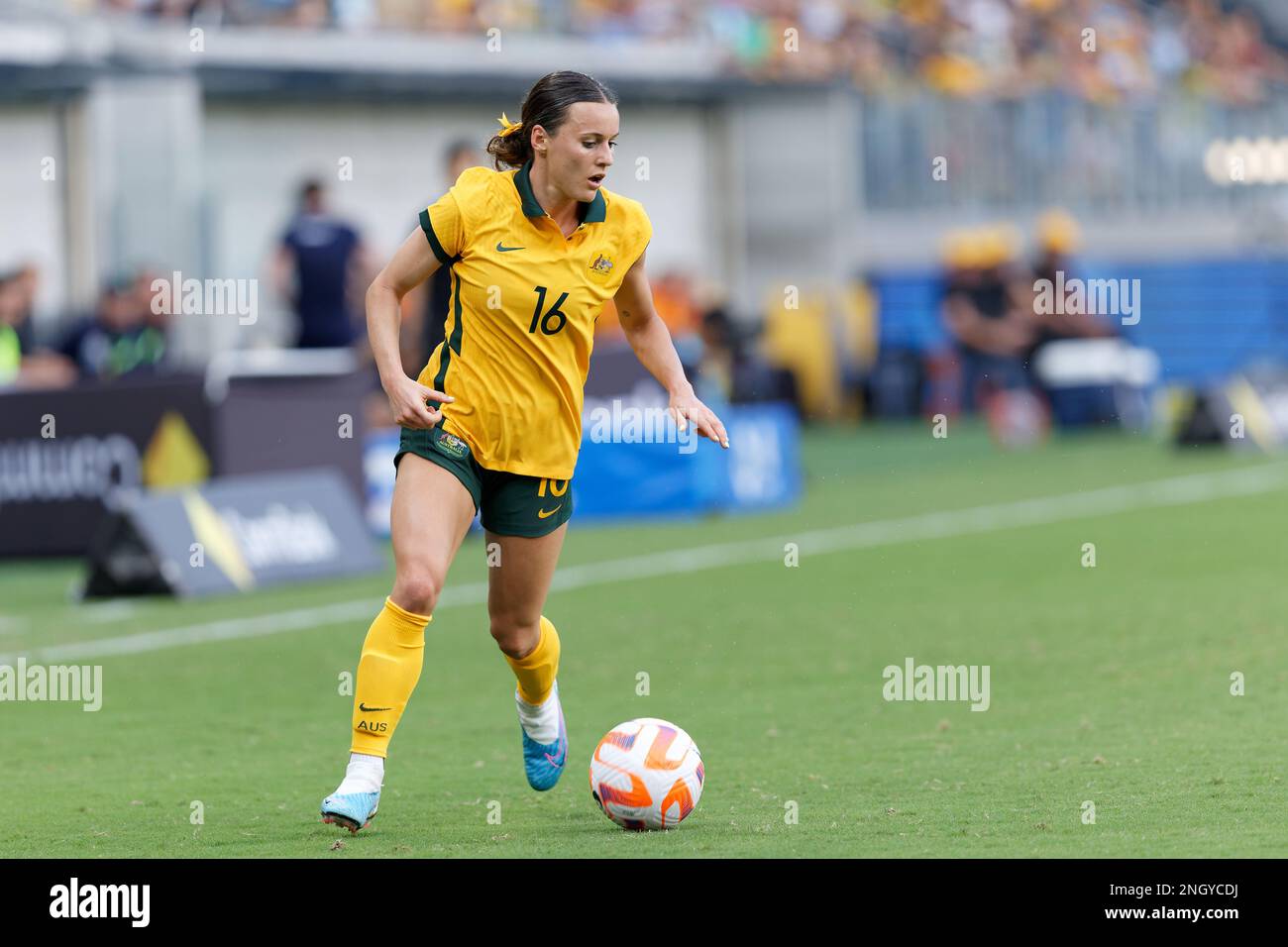 Sydney, Australia. 19th Feb, 2023. Hayley Raso of Australia controls ...