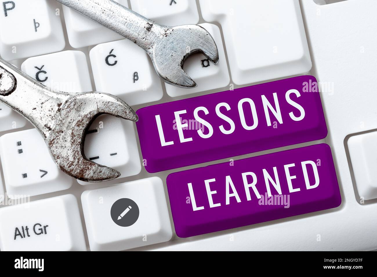 Text caption presenting Lessons Learned. Word Written on Promote share ...