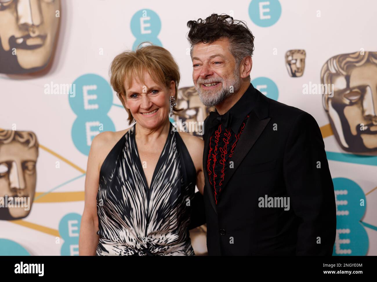 Lorraine Ashbourne, left, and Andy Serkis pose for photographers upon ...