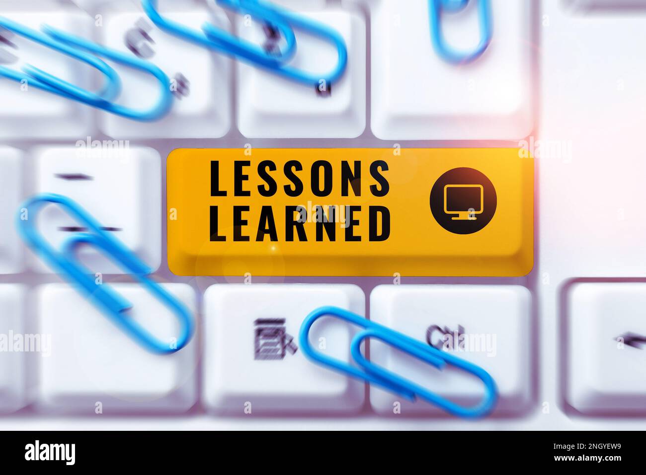 Hand writing sign Lessons Learned. Business concept Promote share and use knowledge derived from ...