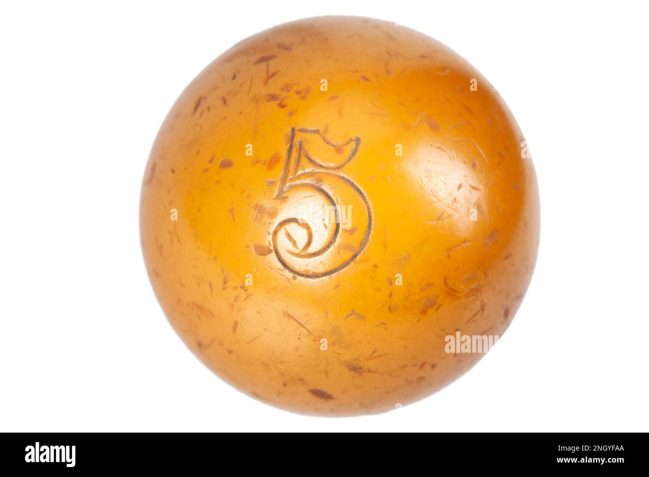 Old vintage billiard ball, number fivee. On white background Stock ...