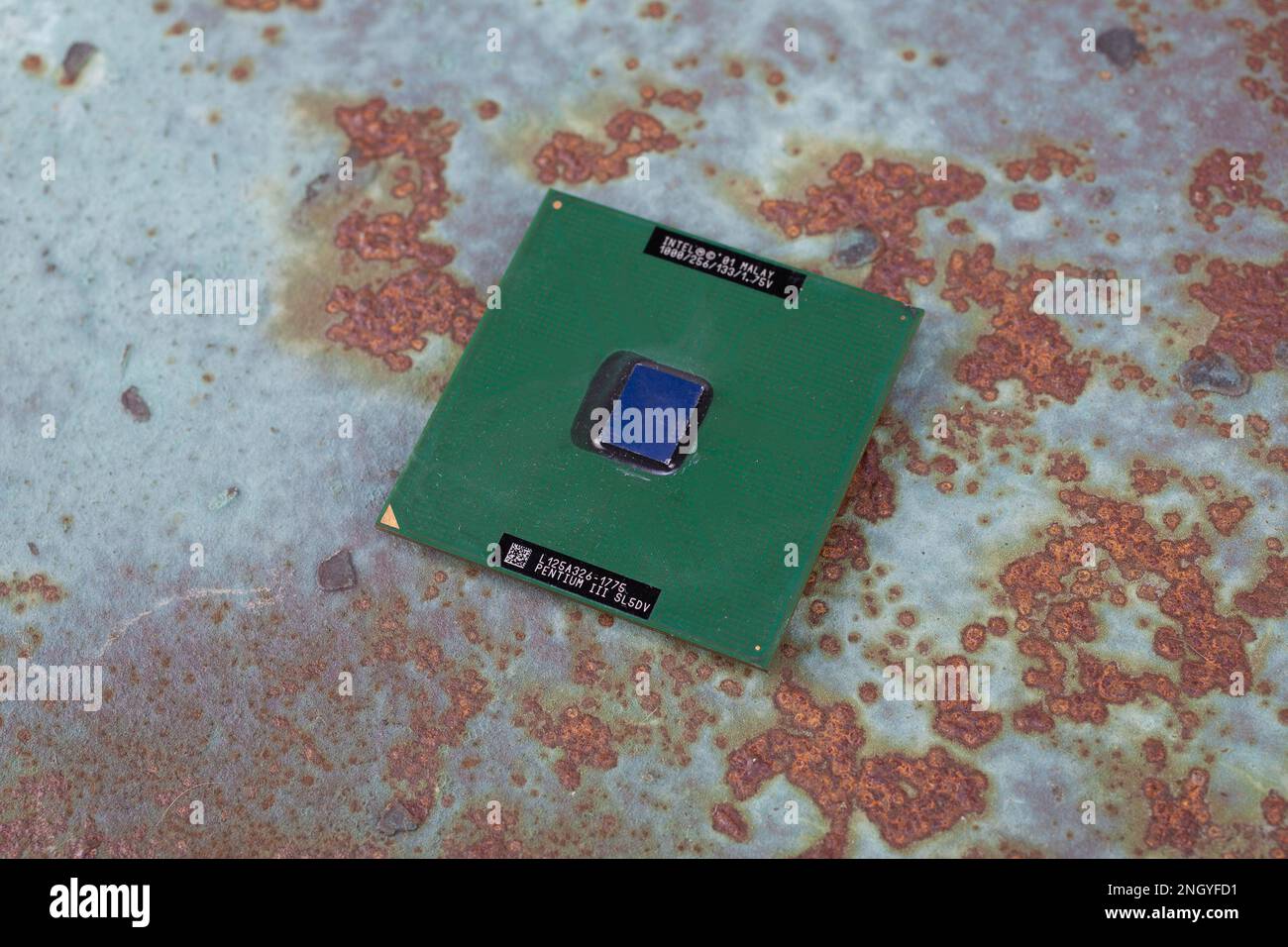 KYIV, UKRAINE - April 22, 2020. Intel Pentium III processor unit on ...