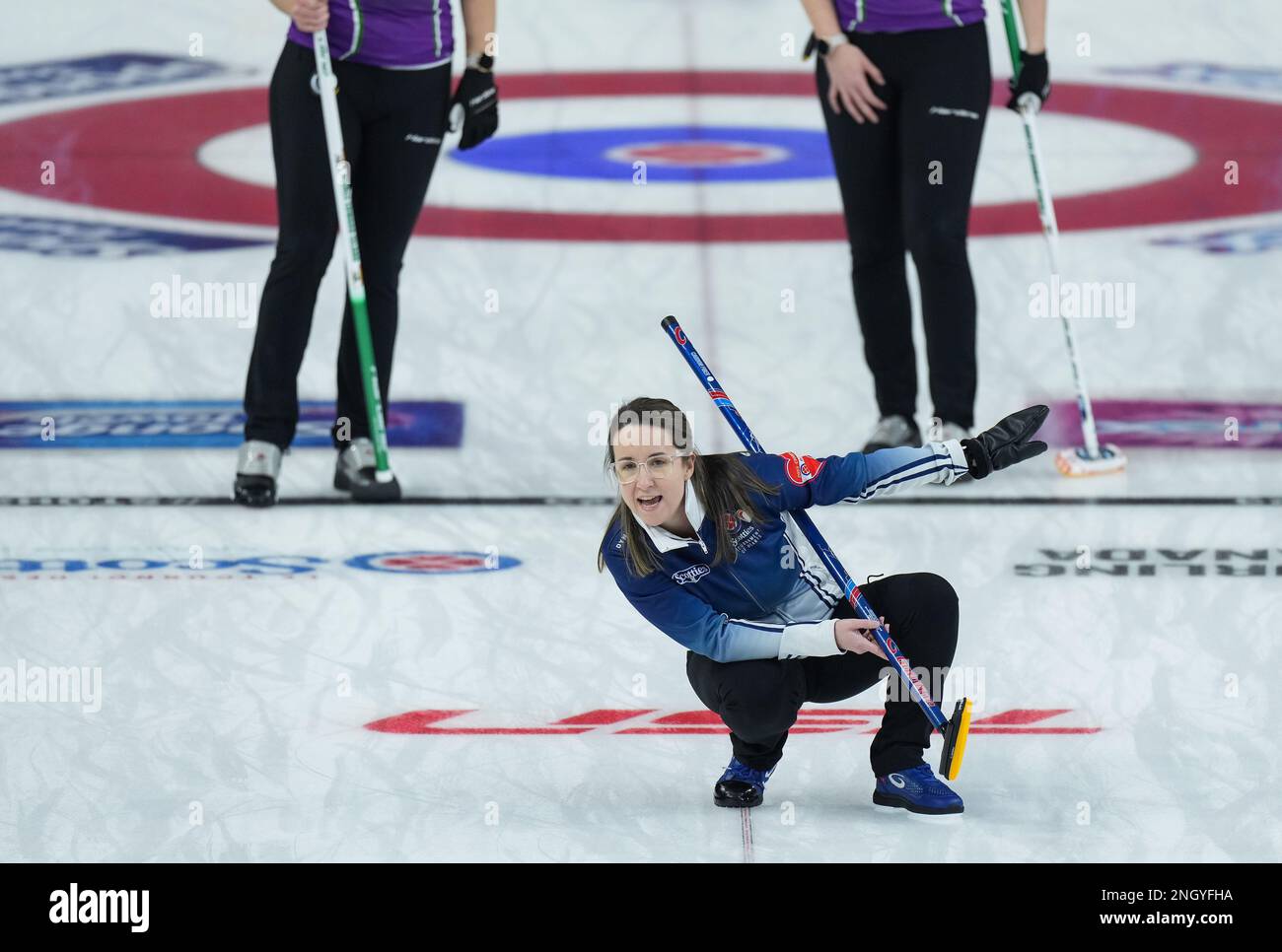 Nova Scotia skip Christina Black calls out to the sweepers while ...