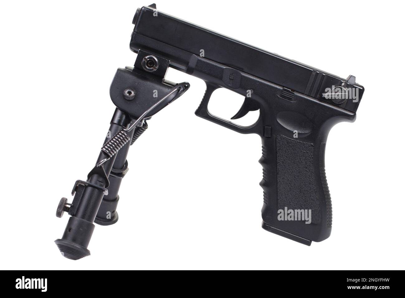 Handgun on bipod isolated on white background Stock Photo - Alamy