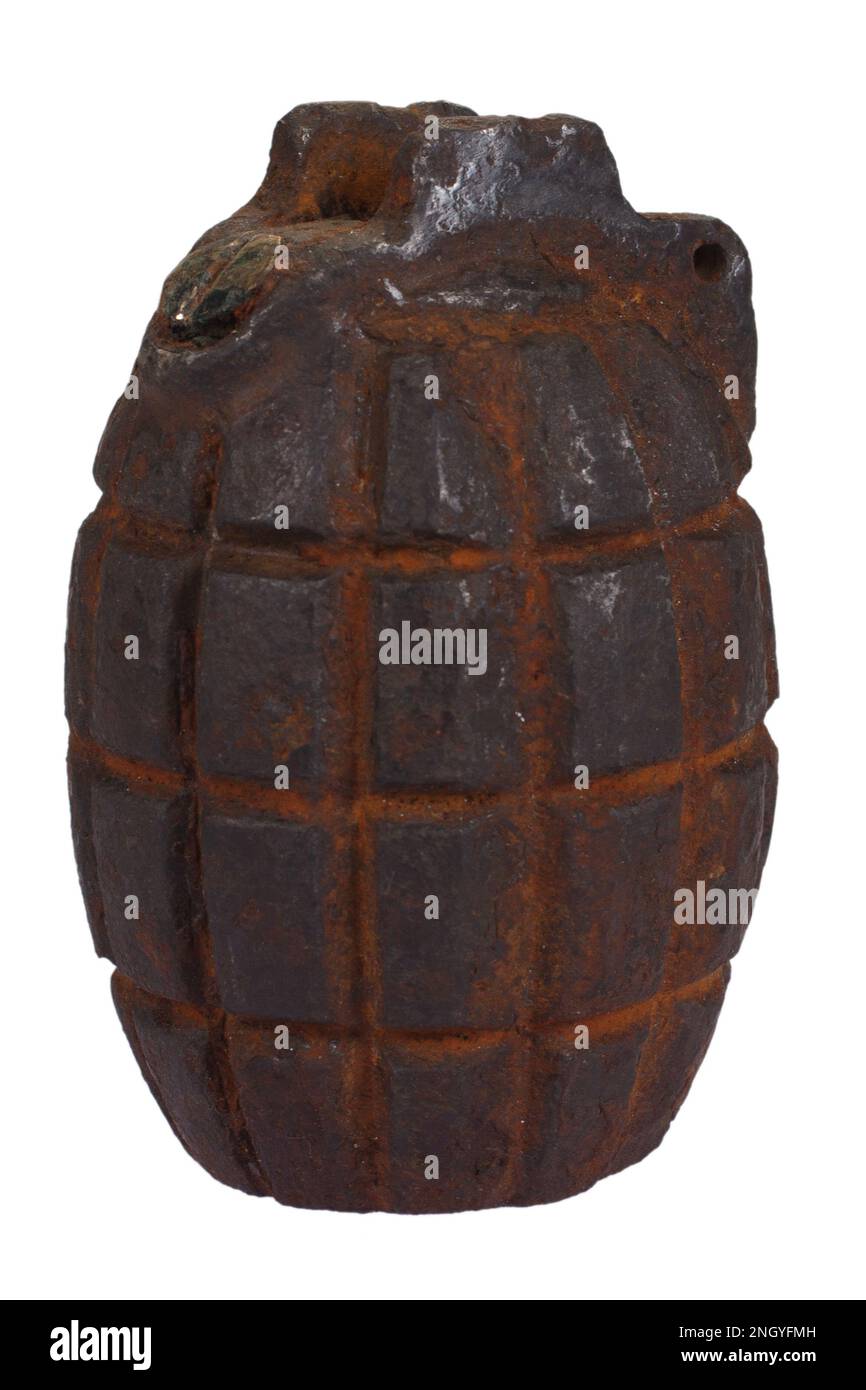 Rusty hand grenade WWI era. Isolated on white background Stock Photo ...