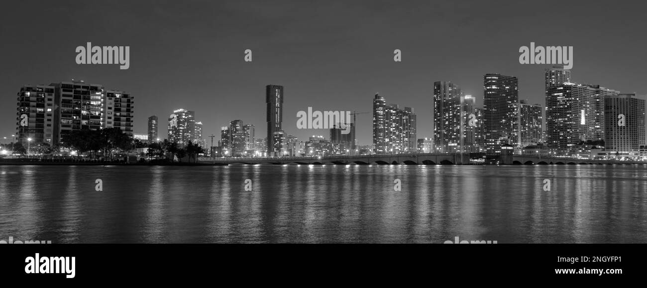 Miami night. Panoramic view of Miami skyline and coastline Stock Photo ...