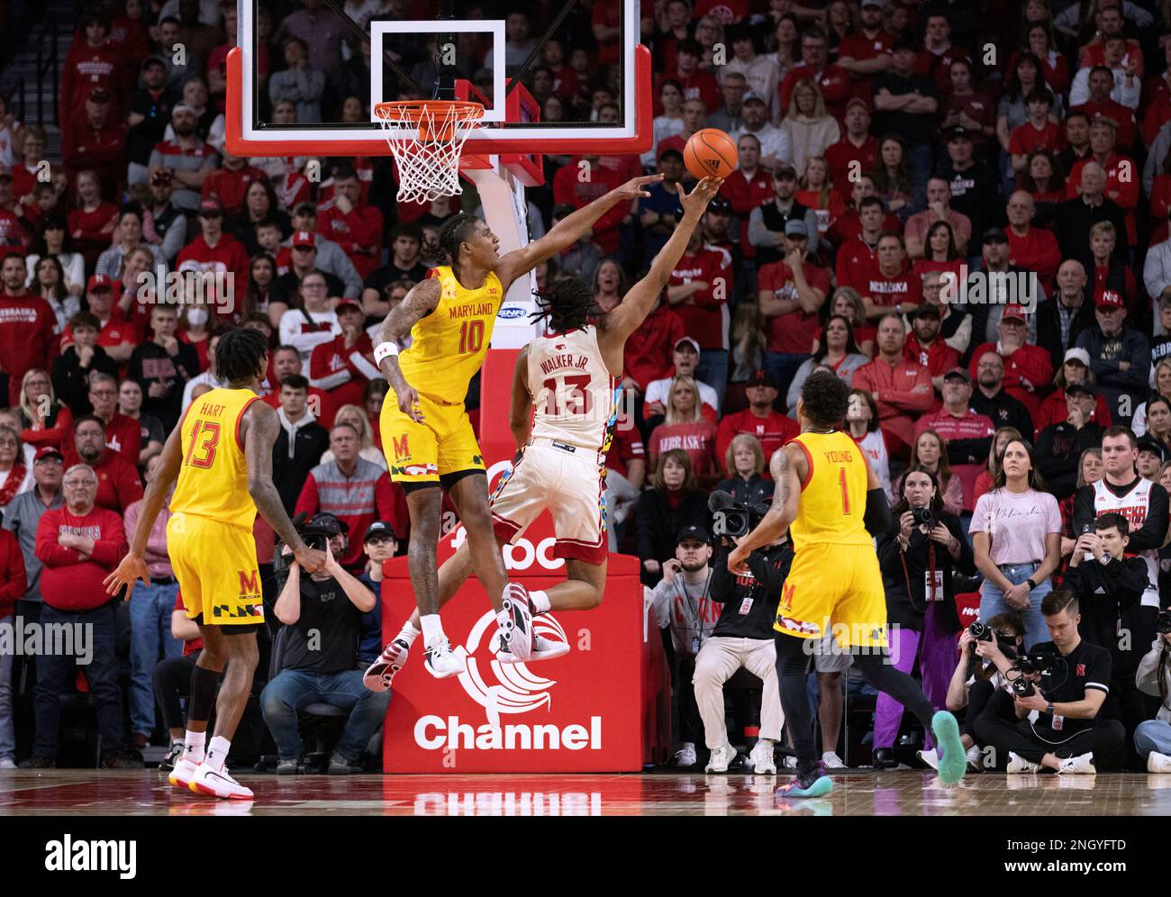 Nebraska's Derrick Walker (13) shoots against Maryland's Julian Reese ...