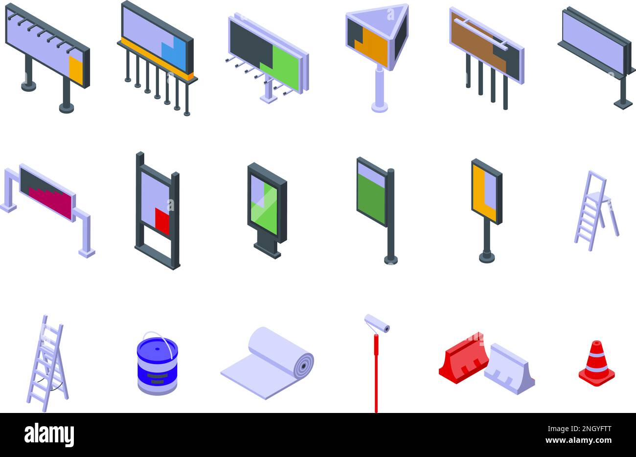 Billboard advertising installation icons set isometric vector. Outdoor ...