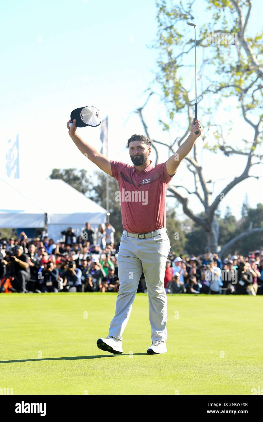 PACIFIC PALISADES, CA - FEBRUARY 19: Jon Rahm celebrates after winning ...