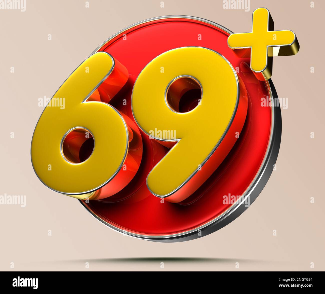 69 plus 3D illustration on light cream background have work path. Advertising signs. Product ...