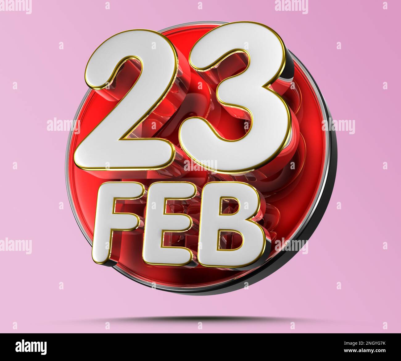 FEB 23 rd.Day 23 of February month 3D illustration red circle light ...