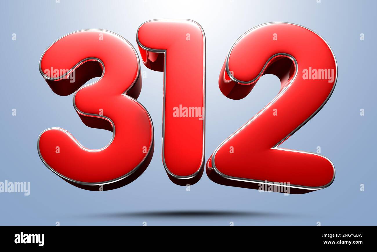 Number 312 red 3D illustration on light blue background have work path ...