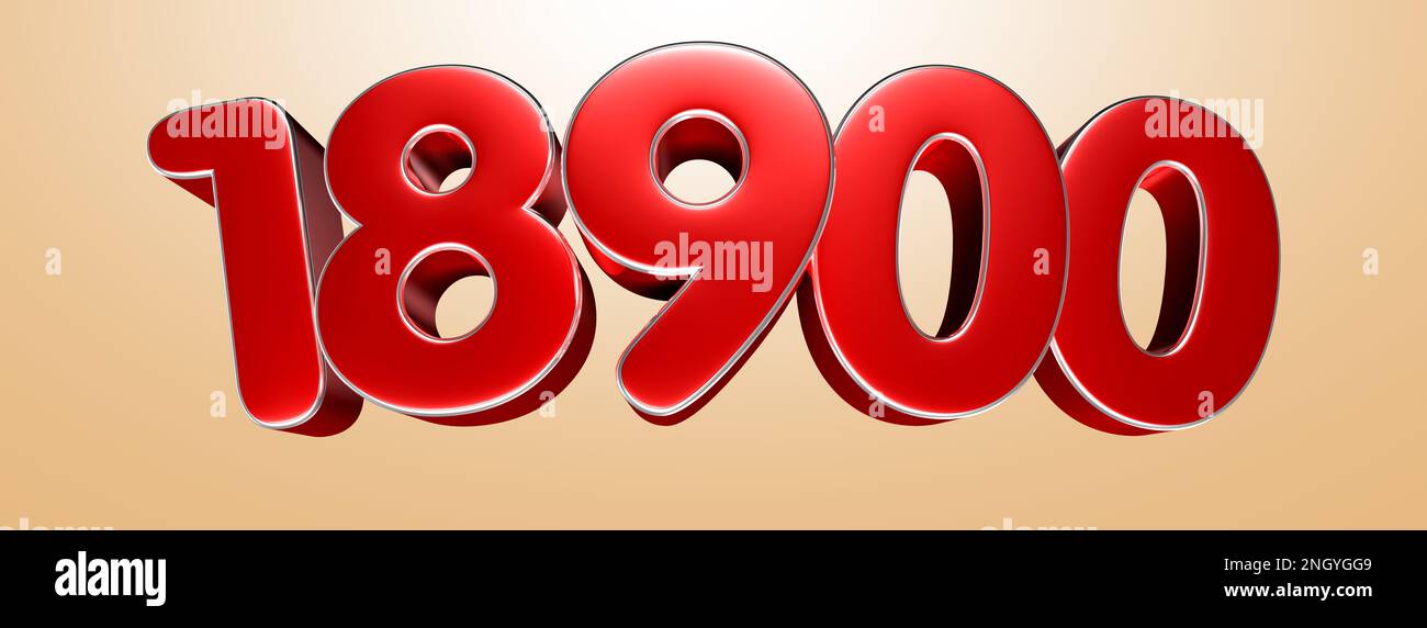 Number 18900 red 3D illustration on light cream background have work ...