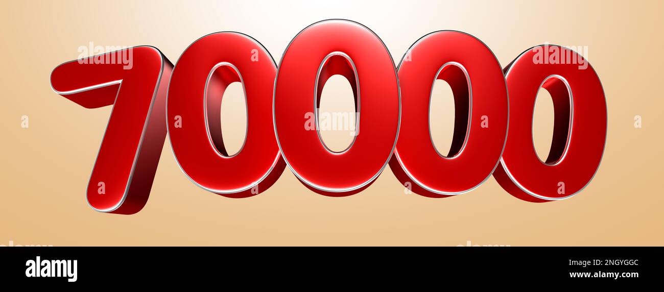 Number 70000 red 3D illustration on light cream background have work ...