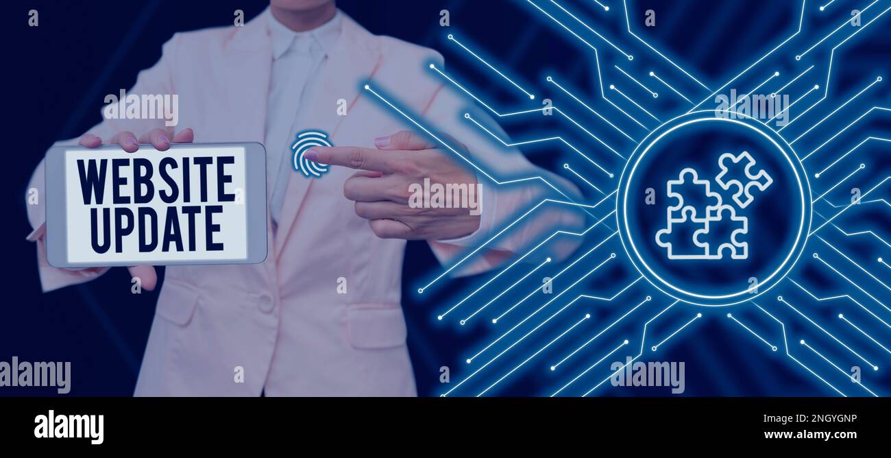 Sign displaying Website Update. Word Written on keeping the webpage and content up to date and ...