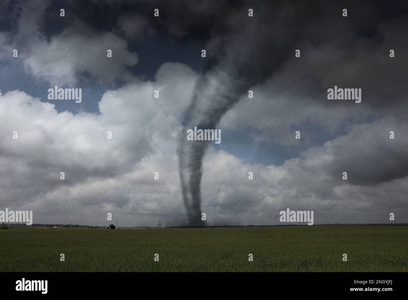 Dangerous whirlwind at agricultural field. Weather phenomenon Stock ...