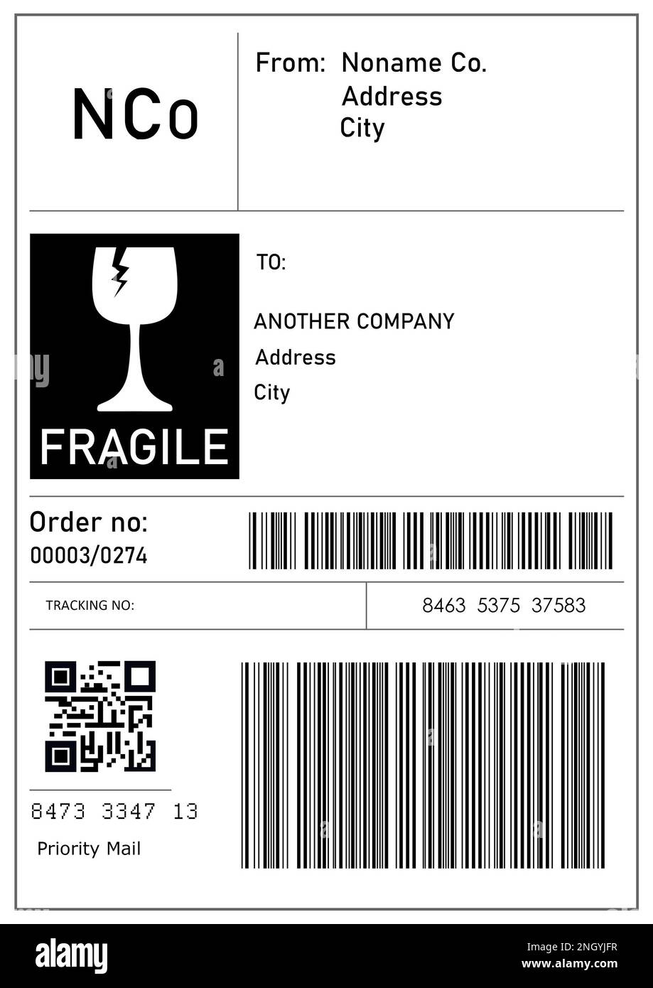 Label with data and barcode, illustration. Parcel delivery Stock Photo ...